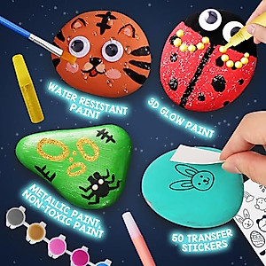 BainGesk Glow in The Dark Rock Painting Kit for Kids, Painting Rock Crafts Set, Arts and Crafts Gifts for ages 6-8, Creative Activities Art Toys for 6, 7, 8, 9, 10, 11, 12 Year Old Kids
