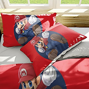 NICHIYOBI Redcap Beard Plumber Bros Game Movie Duvet Cover Set 3D Bedding Comforter Cover 3 Pcs (1 Duvet Cover+2 Pillowcases) Bedding Set (13,Twin-68x86in+20x30in*2)