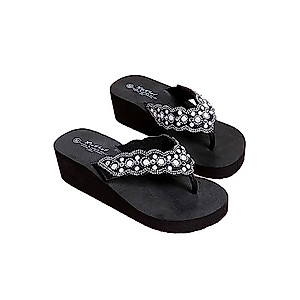 Gomelly Ladies Flip-flops Beach Thongs Sandals Summer Wedge Sandal Comfort Platform Casual Shoes Womens Indoor Outdoor Black 8