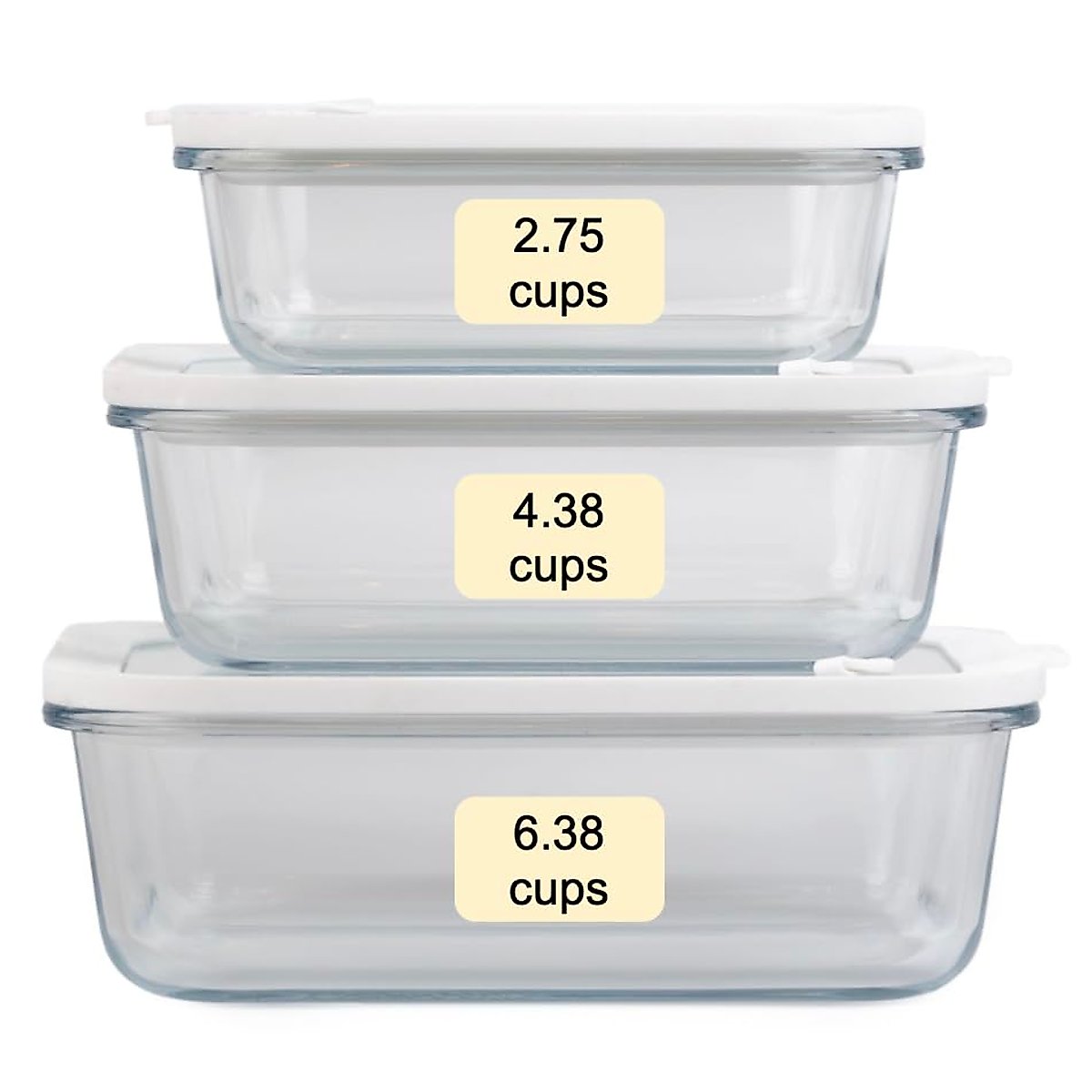 Sio GLASS storage containers with GLASS lids, NO PLASTIC, Set of 3, Airtight Small Medium Large for Food Meal Prep, Silcone Snapware Bowl Container