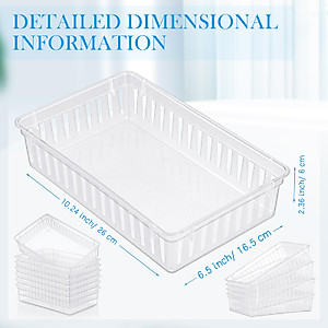 Wenqik 24 Pcs Small Plastic Storage Baskets Bulk for Organizing and Cleaning 10.24 x 6.5 x 2.36 Inch Plastic Storage Bins Plastic Trays Container for Bedroom Office Classroom Desktop(Clear)