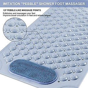 Bathmat Non Slip Resistant for Tub,Shower mat Rubber Bathtub mat, Non Slip Rubber Bathtub Mat, Machine Washable,Fast-Drying, Super Absorbent (27.5" x 14.2", Blue)