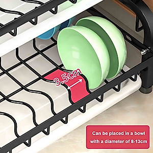 2 Tier Kitchen Dish Drain Rack, Anti Rust Carbon Steel Countertop Organizer, with Utensil & Board Holder & Chopstick Holder