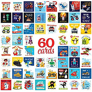 Party Profi Lunch Box Notes for Kids - 60 Fun Motivational and Cute Inspirational Thinking of You Cards for Boys Lunchbox