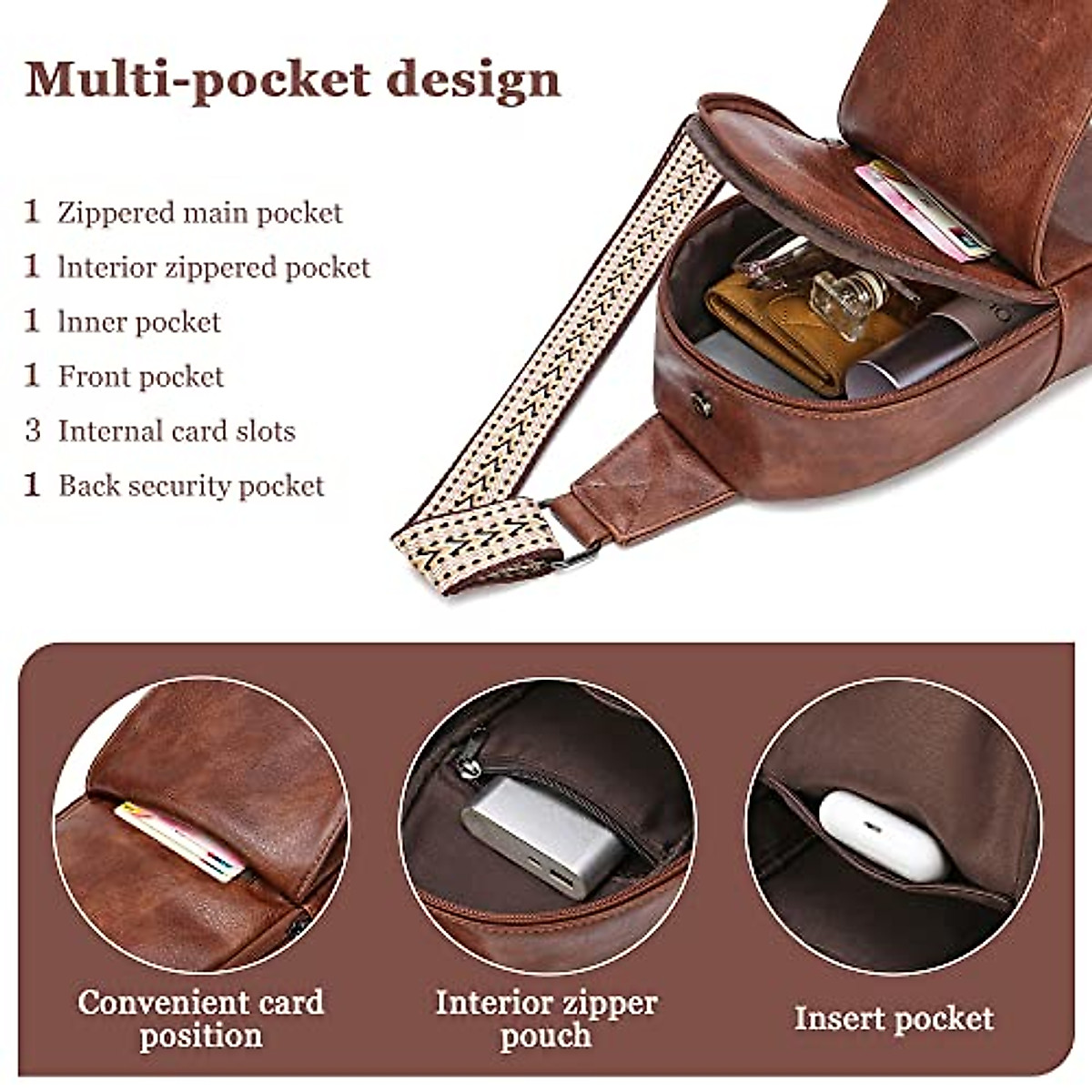 Love Deliver Crossbody Bags for Women Daypack Sling Bag Leather Chest Bag for Traveling Send a Pendant(Light Brown)