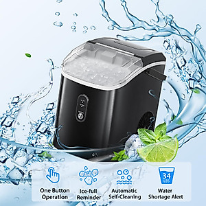 Nugget Countertop Ice Maker with Chewable Pellet Ice, Antarctic Star Portable Ice Machine Pebble Ice with Self-Cleaning, 34Lbs/24H, One Button Operation, for Kitchen, Home Stainless Steel Black