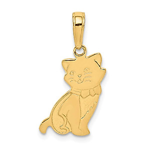 Solid 14k Yellow Gold Sitting Cat Pendant Charm - 21mm x 10mm