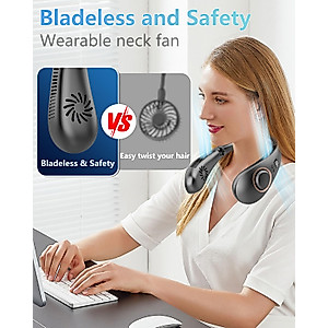 Portable Neck Fan-Neck Fans that Blow Cold Air,Folding Neck Fan Rechargeable With LED Display&4 Speeds,Indoor Outdoor Hanging Bladeless Battery Powered Cordless Quiet Face Personal Fan Neck Black