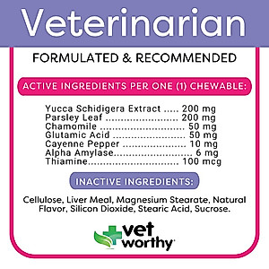 Vet Worthy Stop Stool Ingestion -Coprophagia - Dogs Supplement to Prevent Stool Eating - Dog Supplement with Yucca Schidigera, Parsley Leaf, Chamomile, Thiamine - Liver Flavor, 120 Chewable Tablets