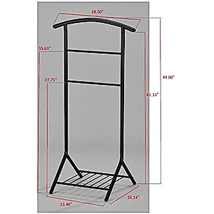 Pilaster Designs Traditional Fairyn Black Metal Cloth, Coat, Suit & Hat Valet Stand Organizer Rack With Storage Shelf