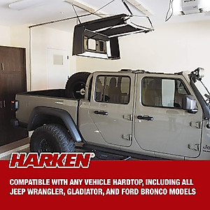 HARKEN - Hardtop Overhead Garage Storage Hoist for Jeep Wrangler and Ford Bronco, Self-Leveling, Safe Anti-Drop System, Easy One-Person Operation, (Bonus T Knobs for Quick Hard Top Removal)
