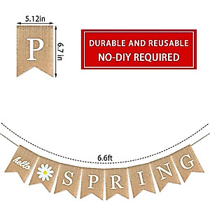 Hello Spring Banner Burlap Decorations, Daisy Themed Spring Decorations Garland with Flower for Mantle Fireplace Supplies Spring Bunting Garland Banner Decoration for Home Spring Themed Party Decor