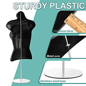 Geetery 2 Pieces Female Mannequin Torso Dress Form with Stand and Hanging Hook Table Top Mannequin Hollow Back Body for Counter Craft Show Photo Design Retail Store Exhibition, S-M Size (Black)