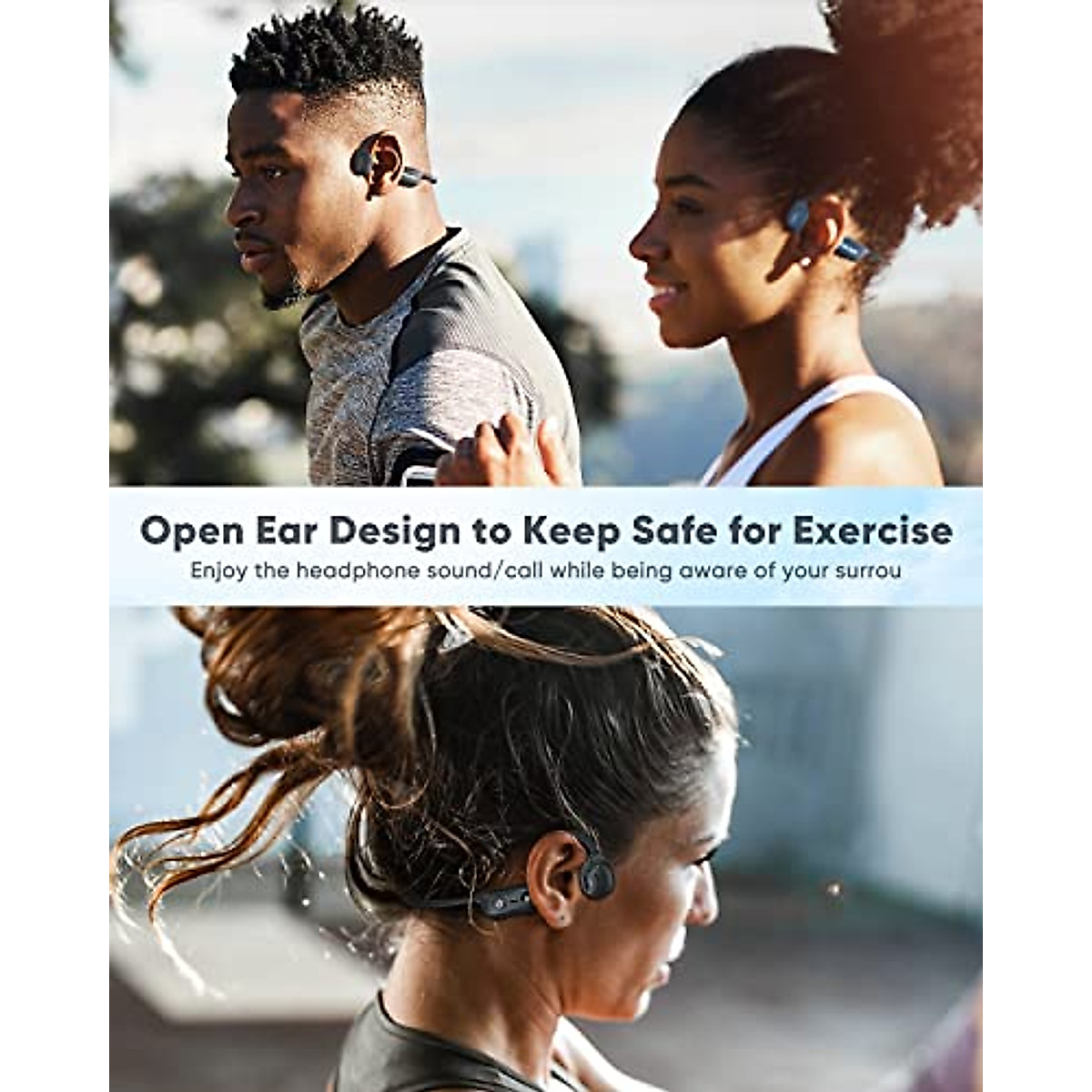 Bone Conduction Headphones, Open Ear Bluetooth Earbuds with Mic, Sweatproof Wireless Bone Conducting Headset, Inductivv Earphones with microphone for Running, Cycling, Gym, Hiking, Driving and Sports