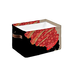 Black African Woman Silhouettes with Earring Colorful Scarf Storage Basket for Shelves, Vintage Art Floral Pattern Storage Cube Storage Bins, Closet Organizers with Handles for Book, 15x11x9.5 Inch