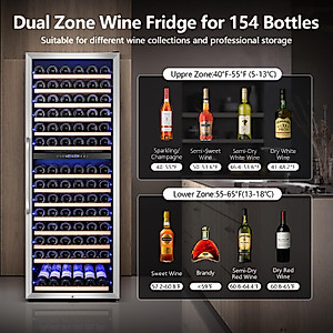 Velivi Wine Fridge Freestanding Dual Temperature Zone, Wine Cooler Refrigerator for 154 Bottles, 24 Inch Wide Large Wine Cooler with Professional Temperature Control System, Quiet Operation