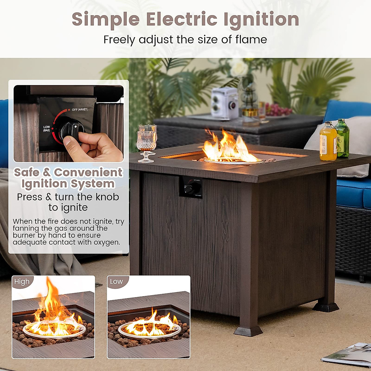 Giantex Gas Fire Pits for Outside - 32” Patio Fire Table, Propane Table with Lid, Lava Rocks, Metal Frame, PVC Protective Cover, CSA Certification, 50,000 BTU Firepit table for Poolside, Backyard