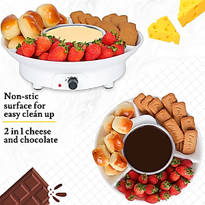 CORJEEJOR Fondue Pot Electric Set For Chocolate and Cheese, Deluxe Fondue Maker with 4 Forks, Removable Serving Tray & Melting/Warming Setting, Perfect for Parties, Gifting, and Date Night