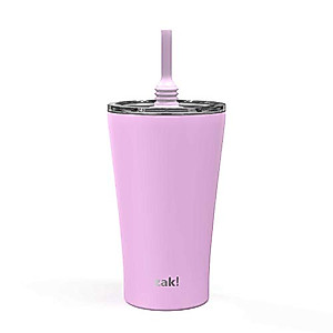 Zak Designs Alfalfa Stainless Steel Vacuum Insulated Double Wall Tumbler with Flexible Silicone Straw, Travel Tumbler with Splash Proof Lid Keeps Drinks Cold (18/8 SS, 20oz, Lilac)
