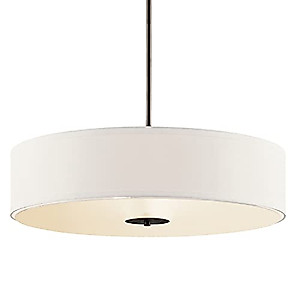 Kichler Convertible 24" 3-Light Pendant and Semi Flush Mount Fixture in Olde Bronze, Traditional Ceiling Light with White Microfiber Shade for Kitchen, Bedroom, or Hallway, (24" W, 6" H), 42122OZ