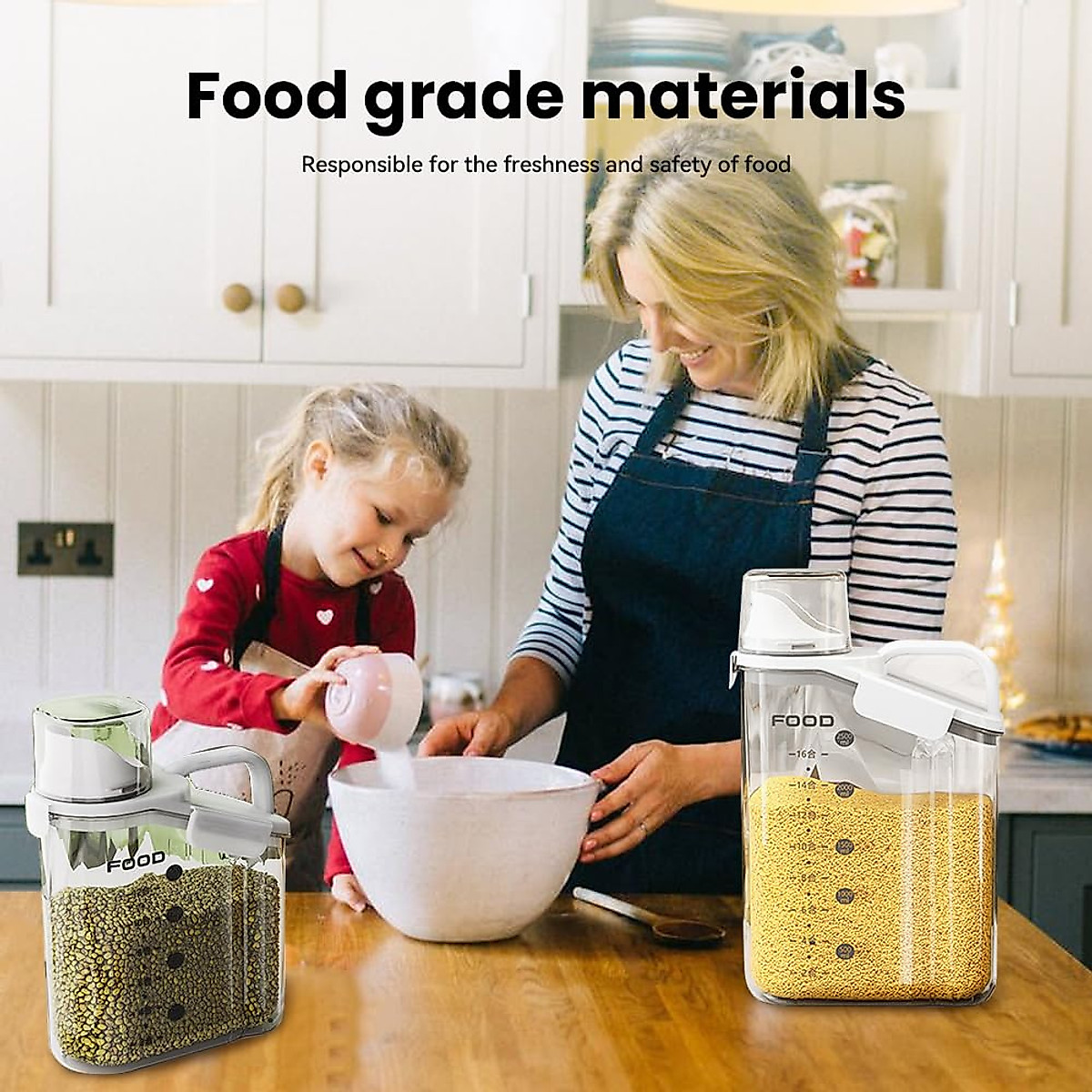 XieJY Slim Rice Container Storage Tank, Dry Food Airtight Container kitchen Storage Containers, Airtight Food Storage with Pouring Spout for Oatmeal, Grain, Cereal, Pasta, Flour (White, 1600 ML)