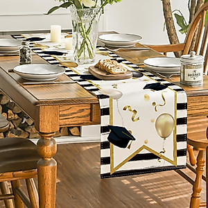 Artoid Mode Stripes Balloon Trencher Cap 2023 Graduation Placemat for Dining Table, 12 x 18 Inch Holiday Rustic Vintage Washable Table Mat Set of 4