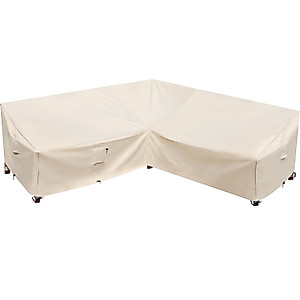 Flexiyard Outdoor Sectional Cover, Heavy Duty Patio Furniture Cover, 100"X100" Waterproof 600D Patio Sectional Cover, V-Shaped L-Shape Lawn Outdoor Furniture Cover (Natural Beige,V-Shaped-100 x100)