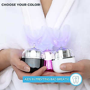 GO SMILE Sonic BLU Hands-Free Professional Teeth Whitening Kit - Hands Free Toothbrush With Gum Massager - Includes Cordless Charger & Foaming Toothpaste & Whitening Tray - No Tooth Sensitivity -Black