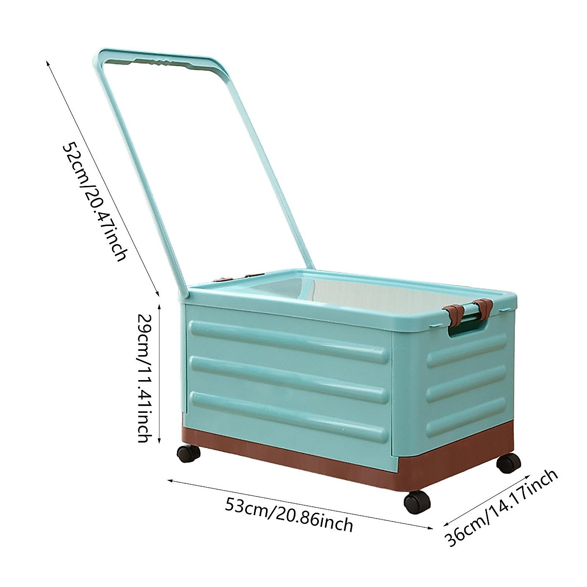 MagiDeal Storage Bin with Wheels and Handle Rolling Crate Foldable Closet Organizer with Lid Lidded Storage Bin for Clothes Household, Blue, 53cmx36cmx29cm