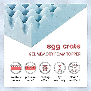 Best Price Mattress 2 Inch Egg Crate Memory Foam, Cooling Gel Infusion, Full Mattress Topper, Blue (ECMF-GM2F)