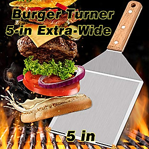 Metal Spatula Set of 2, Leonyo Stainless Steel Griddle Hamburger Spatula, as Barbecue Turner Grilling BBQ Griddle Accessories, Triple Rivets & 2 x S Hook, Heavy Duty & Easy Press, Smash Burgers