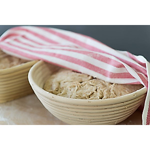 Banneton Bread Basket – Sourdough Proofing Set – Bread Bowl & Linen Liner Cloth + Lames – Rattan Basket No Smell – Bread Bag Included – 10” Brotform – for Homemade Bread