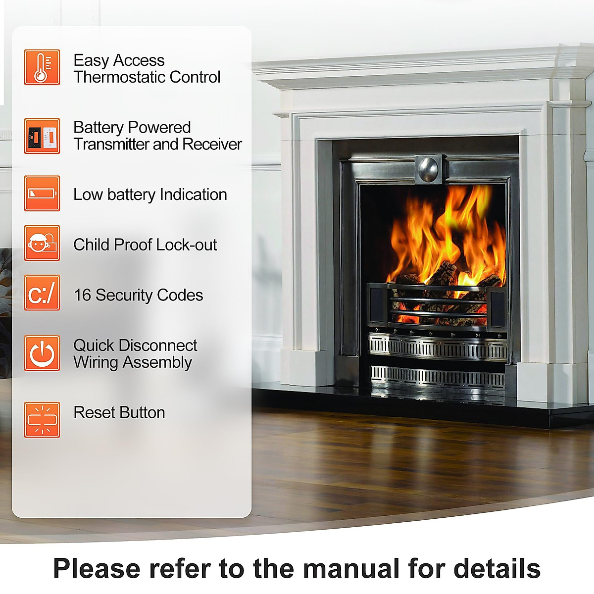 CASMER Fireplace Remote Control Kit RCST,for Ambient Majestic Vermont-castings monessen skytech ect Fireplaces Stoves,Millivolt Thermostatic Gas Propane LPG Valve,Temp Control 3 YR-GNTEE