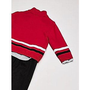 Calvin Klein Boys' 3-Piece Sweater Set with Matching Woven Button-Down Shirt and Pants, Red Block, 18 Months