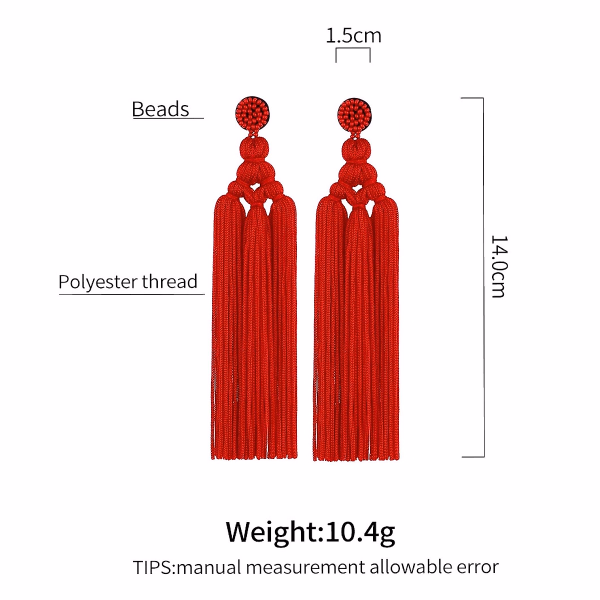 Long Woven Tassel Earrings Beaded Big Boho Statement Tassel Layer Dangle Earrings Large Bohemian Thread Fringe Layered Chandelier Drop Earrings Beads Tassel Earrings - red