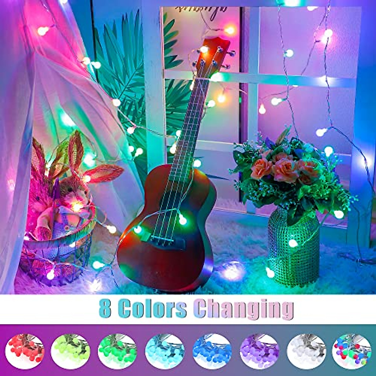 Multicolor Globe String Lights with Remote Timer,Indoor String Lights Bedroom,32FT 96LED with 8Vibrant Colors Plug in Outdoor Decorative Lights for Easter,Christmas,Classroom,Garden,Party,Wedding