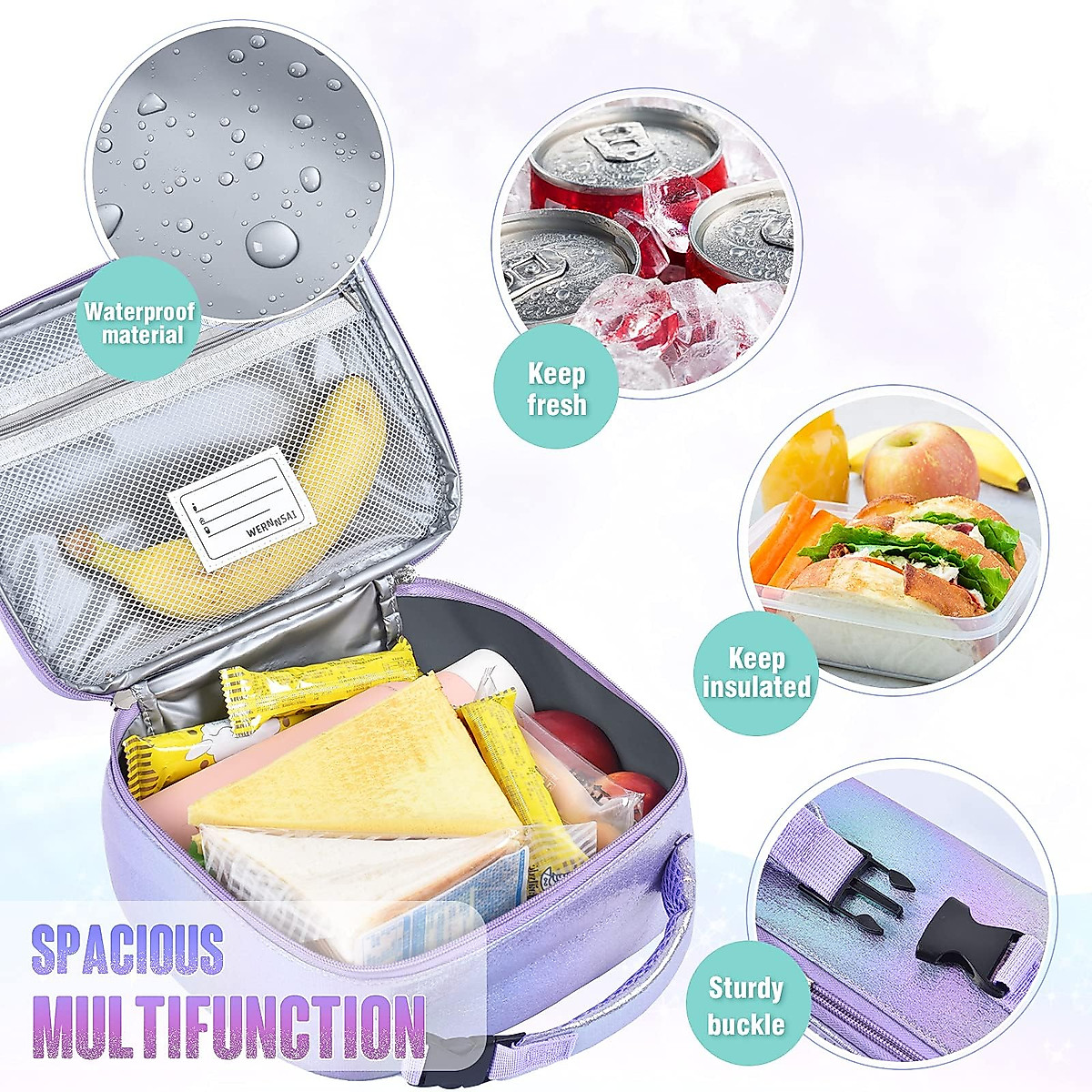 WERNNSAI Mermaid Kids Backpack Set - 15” Mermaid Sequins School Backpack with Lunch Bag for Girls Preschool Kindergarten Elementary Travel Laptop Lightweight Book Bag Insulated Lunch Tote Bag