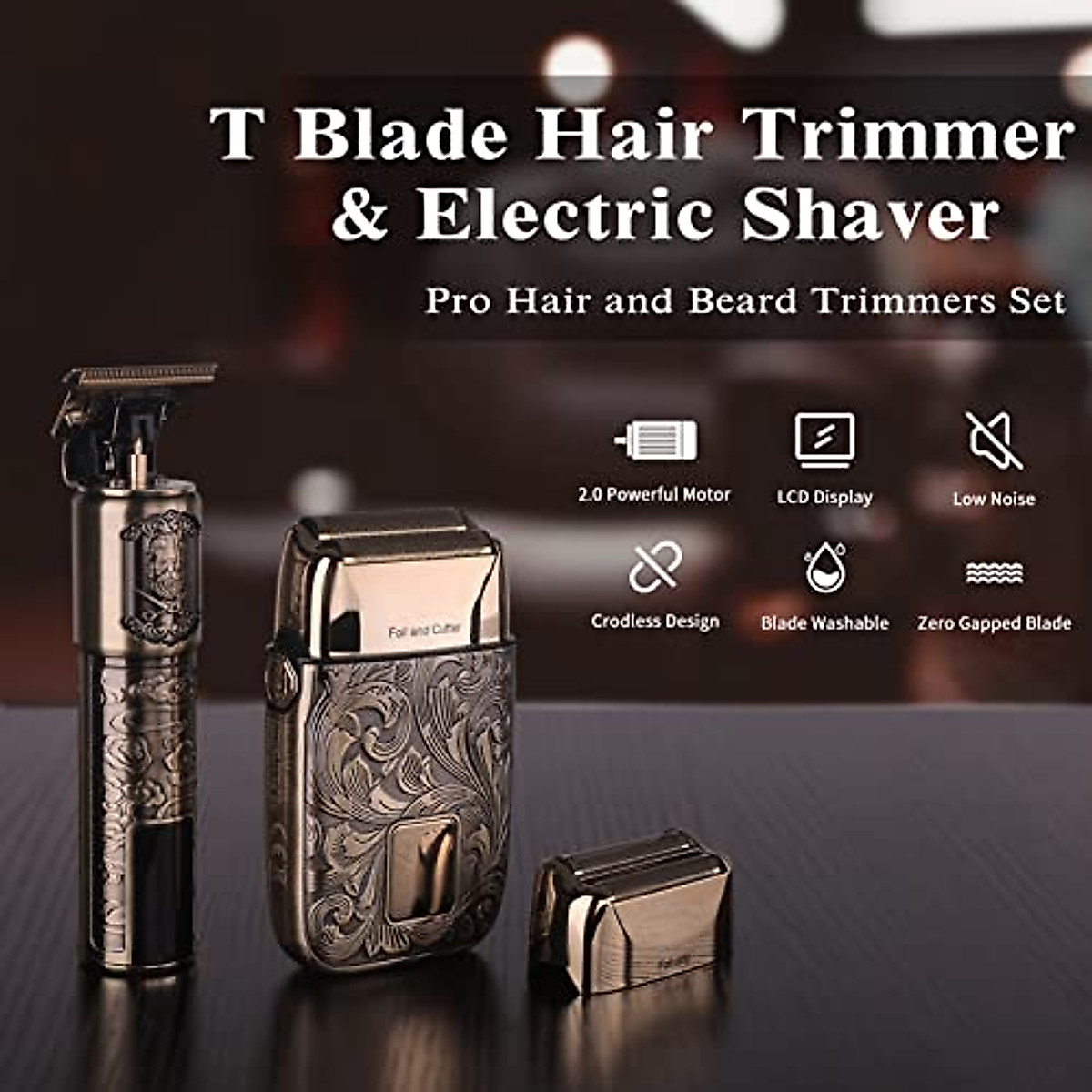 Ufree Gifts for him T Liner Trimmer & Electric Razor for Men Zero Gapped Beard Trimmer, Barber Liners Clipper Bald Shavers with 4 Guards & 2 Foil Heads