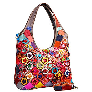 HESHE Women's Leather Shoulder Bags Cross Body Tote Handbags Purses with Flower Summer Style (Colorful-2B4021)