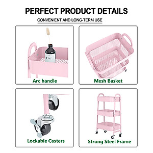 3-Tier Metal Mesh Utility Rolling Cart Storage Organizer with Wheels, Black