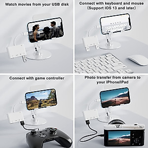 Unitrox iPhone Microphone Adapter for Live-Streaming, HDMI Adapter for iPhone to TV, Dual USB Female OTG Adapter with Charging Port Compatible with iPhone/iPad/iPod, No Application, Plug and Play