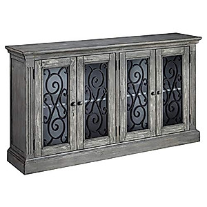 Signature Design by Ashley Mirimyn Vintage 65" 4-Door Accent Cabinet with Clear Glass Inlay and 2 Adjustable Shelves, Gray
