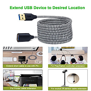 USB 3.0 Extension Cable, Besgoods 2-Pack 10ft USB to USB Extension Cable Braided USB Extender Cable - A Male to A Female Fast Data Extension Cord with Gold-Plated Connector – White