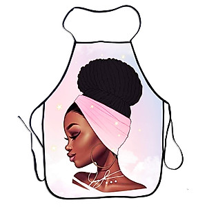 DZGlobal African Women Painting Art Apron - Pink Fantasy Background Bib Apron with Adjustable Neck for Men Women,Suitable for Home Kitchen Cooking Waitress Chef Grill Bistro Apron