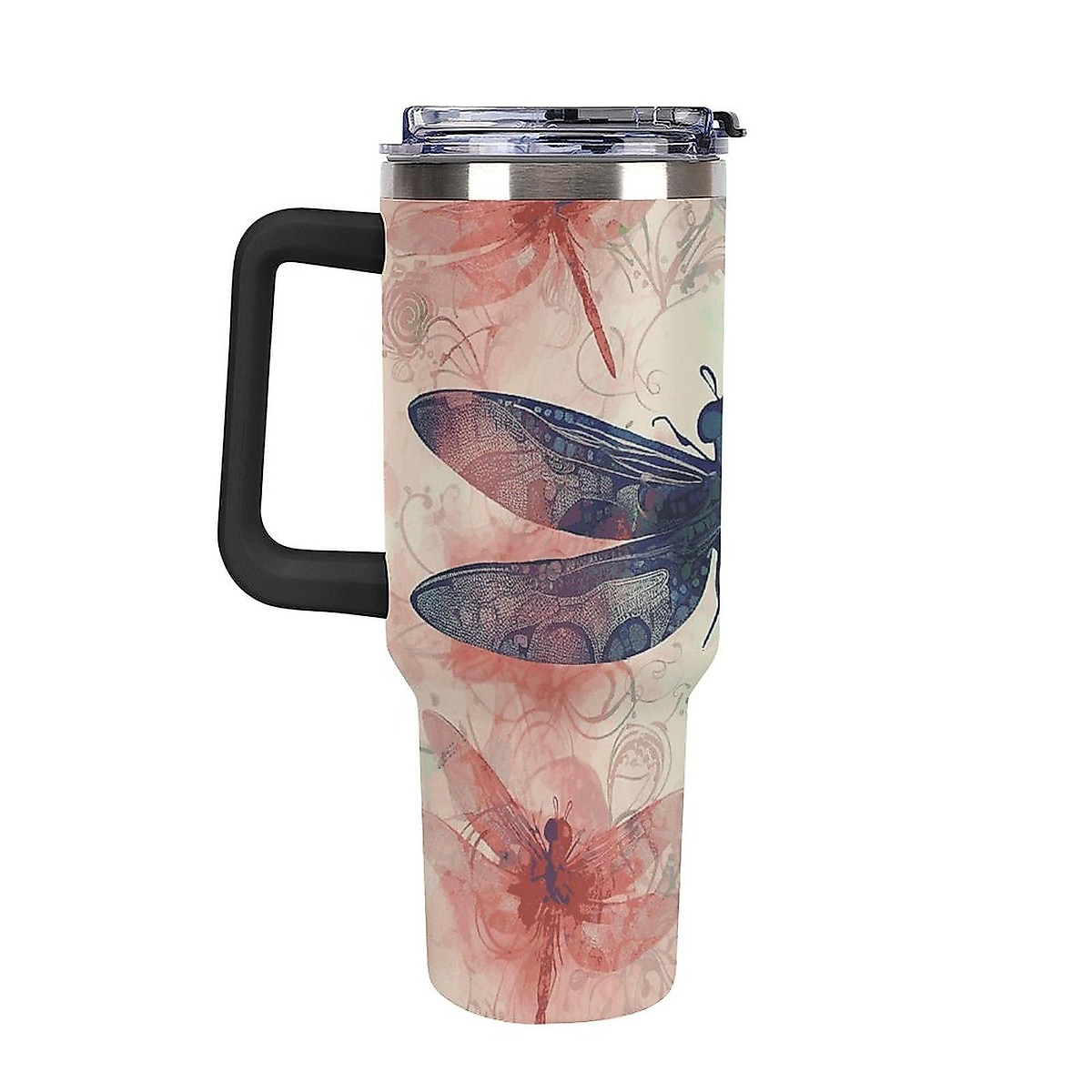 FZQVSGW Modern Dragonfly 40 Oz Tumbler with Handle And Straw Stainless Steel Vacuum Insulated Tumblers Reusable Keep Drinks Cold Coffee Cup Holder Friendly Gifts for Women Men Car Gym Travel
