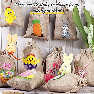 24 Pcs Easter Burlap Drawstring Bags Easter Burlap Bags with Drawstrings Bunny Linen Goody Gift Bags with Double Jute Drawstrings Easter Bags Burlap Easter Bunny Bags for Easter Party (Bright Style)