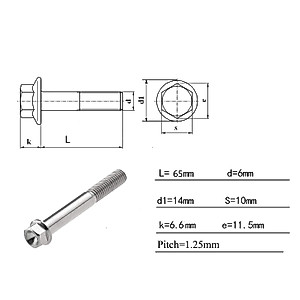 Wanyifa Titanium Hex Small Flange Head Bolt M8 15 20 25 30 35 40 45 50 55 60 65mm x1.25mm Pack of 4 (M8x65mm, Normal Titanium)