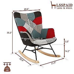 LSSPAID Rocking Chair Nursery Set of 1, Upholstered Glider Rocker with High Backrest Armchair Comfy Accent Glider Chair for Living Room, Bedroom, Nursery Room, Multi Color