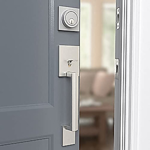 Amazon Basics Contemporary Single Cylinder Door Handleset with Stamford Lever - Satin Nickel