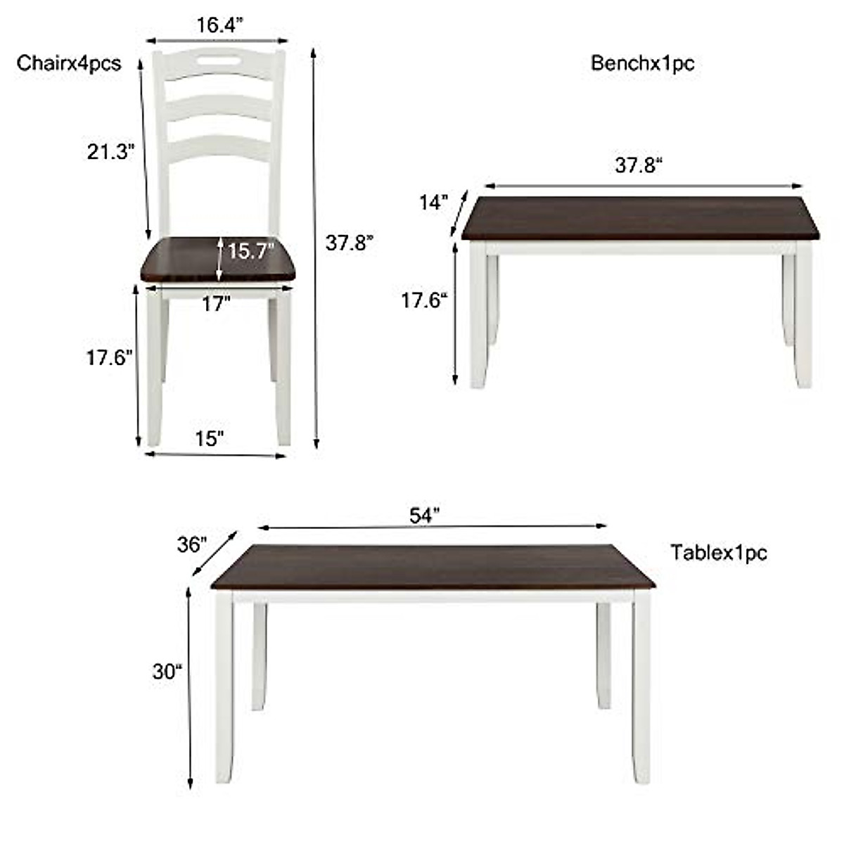 Harper & Bright Designs 6 Piece Dining Table Set with Bench, Wood Kitchen Table Set with Table and 4 Chairs, Ivory White and Cherry